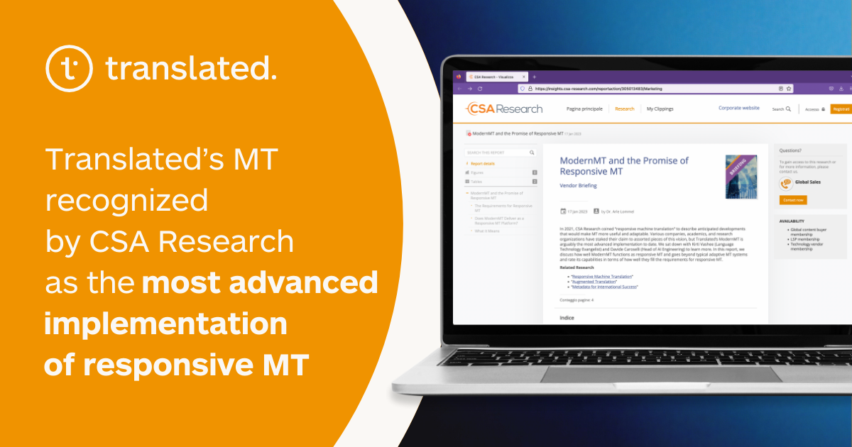 Translated’s MT recognized as the most advanced responsive MT