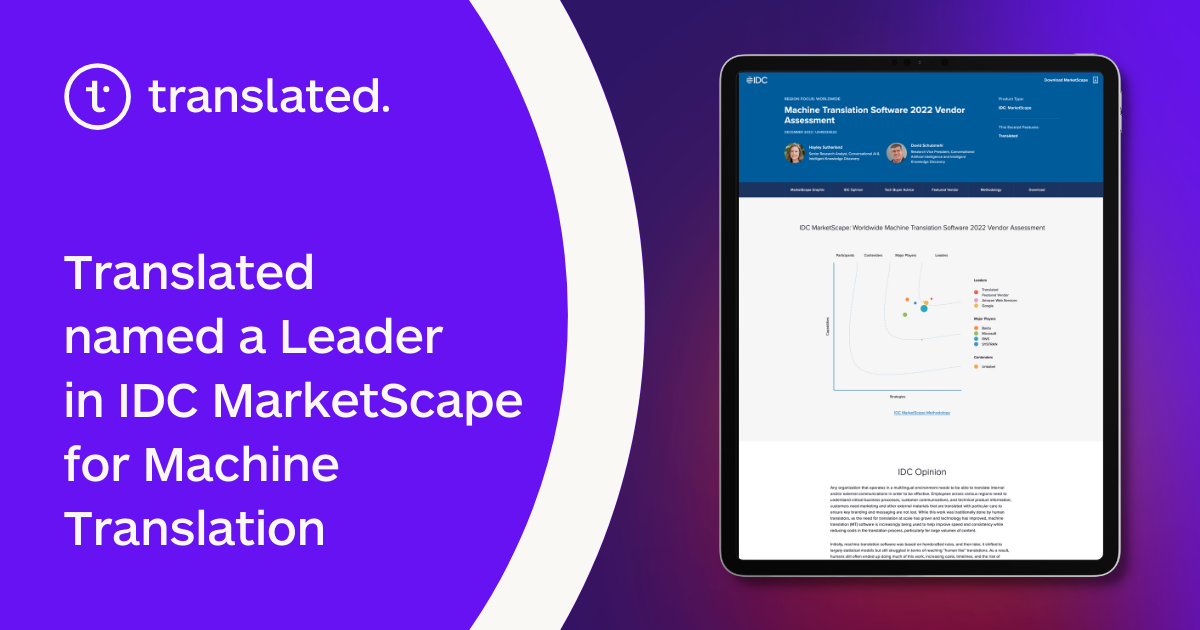 Translated is a Leader in IDC MarketScape for Machine Translation